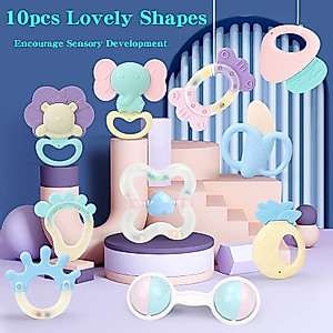 DOUBFIVSY Baby Rattle Teething Toys for Babies 0-6-12 Months, 10PCS Grab Spin Rattle Shaker Early Educational Toys with Storage Box, Soothing Teether, Baby Toys 6 to 12 Months Infant Newborn Baby Gift