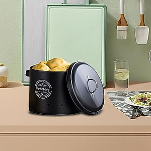 Easnea Potato, Onion & Garlic Kitchen Storage Canisters, Kitchen Vegetable Storage Tins, Rustic Farmhouse Containers, Kitchen Pantry Organizer Tin for Counter Home Kitchen (Black L)