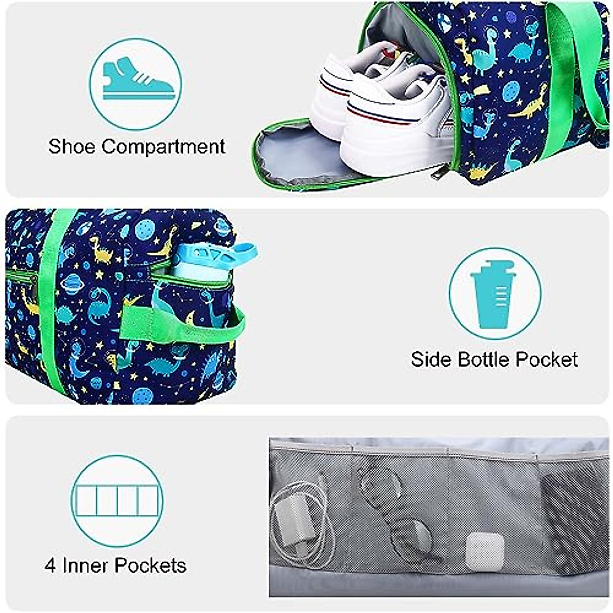 Duffle Bag for Boys Sport Gym Bags,Gymnastics Dance Bag,Travel Bag Overnighter Sleepover Bag with Shoe Compartment & Wet Pocket Teens Weekender Carry On Bag
