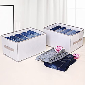 DREAMVAN 2 Pack Wardrobe Clothes Organizer, Folded 5-7 Grid Closet Drawer Organizers with Support Plate, Washable Closet Drawers Clothes Storage Box for T-Shirts, Socks, Jeans(5 Grids with Handle)