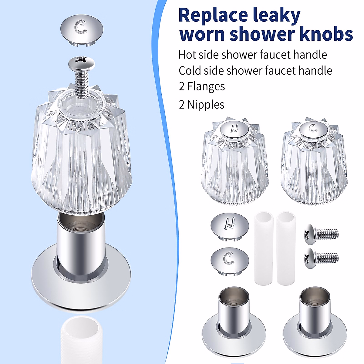 Sel Natural 2 Set Shower Faucet Handle Replacement, Compatible with Price Pfister Contessa and Windsor Tub and Shower Faucets Clear Acrylic Hot and Cold Shower Knob Replacement for Remodeling Trim