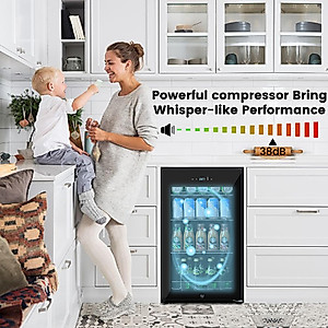 COLOZO 17 Inch Freestanding Beverage Refrigerator Cooler, 96 Cans Mini Fridge with Glass Door, Removable Shelves for Soda, Water, Beer or Wine, Small Drink Refrigerator for Home Office Bar