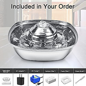 HUICOCY Cat Water Fountain Stainless Steel, 88Oz/2.6L Large Capacity Pet Fountain with Ultra-Quiet Design, 360° Automatic Cat Drinking Fountain Easy Assemble and Clean, Supply Water Even if Power Off