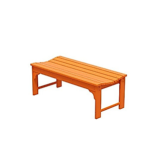 WO Home Furniture Outdoor 46" Backless HDPE Adirondack Bench, Poly Lumber Seat for Patio, Backyard, Balcony, All Weather Resistant with UV Protection, Orange