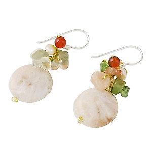 NOVICA Artisan Handmade Multigemstone Dangle Earrings Beaded Cluster from Thailand Quartz Peridot Pearl Freshwater Cultured Birthstone [1.8 in L x 0.6 in W] ' Thai Joy'