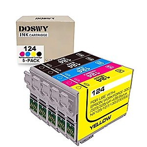 Doswy 5 Packs T124 Remanufactured Ink Cartridge Replacement for Epson 124 use for Epson Stylus NX125 NX127 NX130 NX230 NX330 NX420 NX430 Workforce 320 323 325 435 (2 Black 1 Cyan 1 Magenta 1 Yellow)