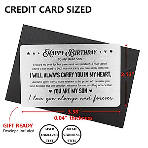 Renaissancey Son Birthday Card, Laser Engraved Wallet Card, Unique Gift for Son, Stainless Steel, 3.38"x2.13"x0.04"