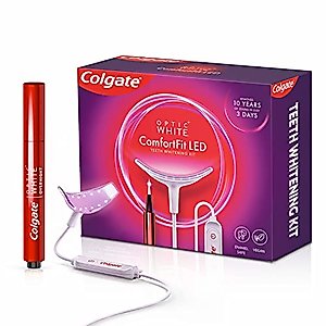 Colgate Optic White ComfortFit Teeth Whitening Kit with LED Light and Whitening Pen, LED Teeth Whitening Kit, Enamel Safe, Works with iPhone and Android