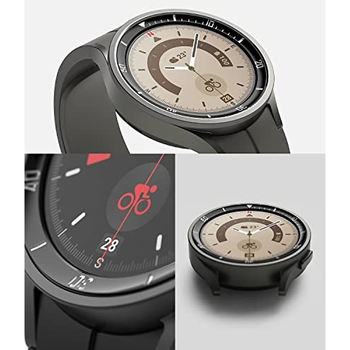 Ringke Inner Bezel Styling [Stylish Stainless Steel Frame] Compatible with Samsung Galaxy Watch 5 Pro Case, Anti Scratch Protector Adhesive Inner Cover Accessory - 45-IN-02 (ST) Black