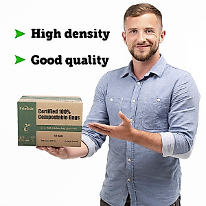 Primode Compostable Bags, 13 Gallon Food Scraps Yard Waste Bags, 50 Count, Extra Thick 0.87 Mil. ASTMD6400 Compost Bags Small Kitchen Trash Bags, Certified By BPI And TÜV AUSTRIA