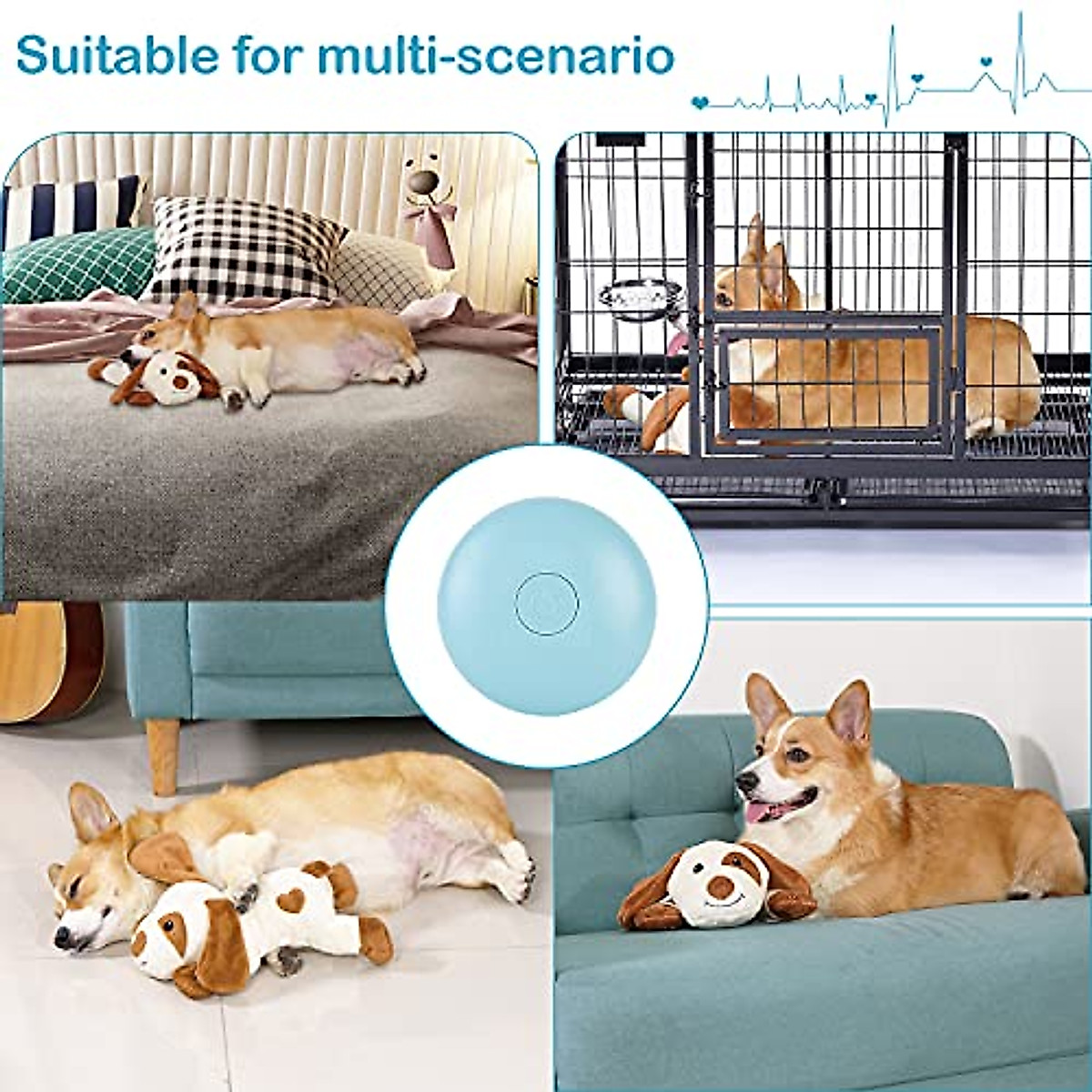 WEOK Puppy Heartbeat Toy, Dog Heartbeat Toy for Separation Anxiety Relief, Puppy Toy with Heartbeat Stuffed Animal Anxiety Calming Behavioral Aid Plush Toy for Dogs Cats Pets