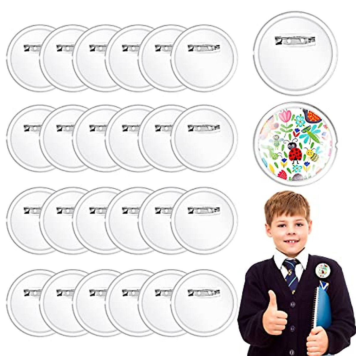 Lusofie 12 Set Acrylic Clear Craft Button with Pin Design Button Pins Badge Blank Button Pins for Craft Supplies, DIY Badges, School Projects(2.27 Inch)