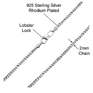 Savlano 925 Sterling Silver Rhodium Plated Solid 2MM Franco Square Box Chain Necklace for Women & Men-Made In Italy Comes with a Gift Box (24)