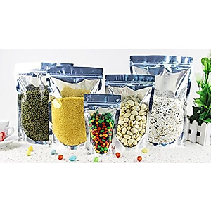 SumDirect Reusable Aluminium Foil Zip Lock Stand Up Food Pouches Bags with Notch for Food Storage 5.1x 7.8 Inches, 11.5oz, Pack of 50