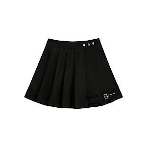 WDIRARA Women's High Waist Pleated Button Skort Asymmetrical Skirt Shorts Black S