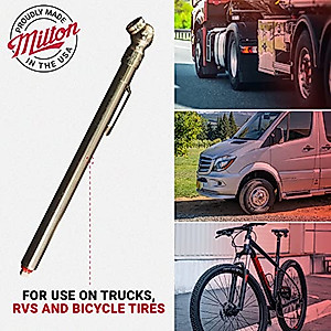 MILTON S-925 Pencil Tire Pressure Gauge for Trucks, RV’s & Bicycle Tires, Single Head Chuck with Built-in Deflator Valve, Durable Plated Brass, Pressure Measured in PSI & kPa