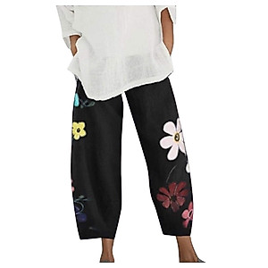 SHOPESSA Harem Sweatpants for Women Boho Cotton Linen Capri Pants Y2K Pocket Baggy Pants