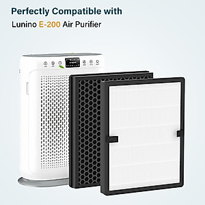 2 Packs E-200 H13 True HEPA Replacement Filter Compatible with LUNINO E-200 Air Cleaner Purifier for Home Large Room up to 1740sq.ft with Extra 4 pcs Aroma Pads