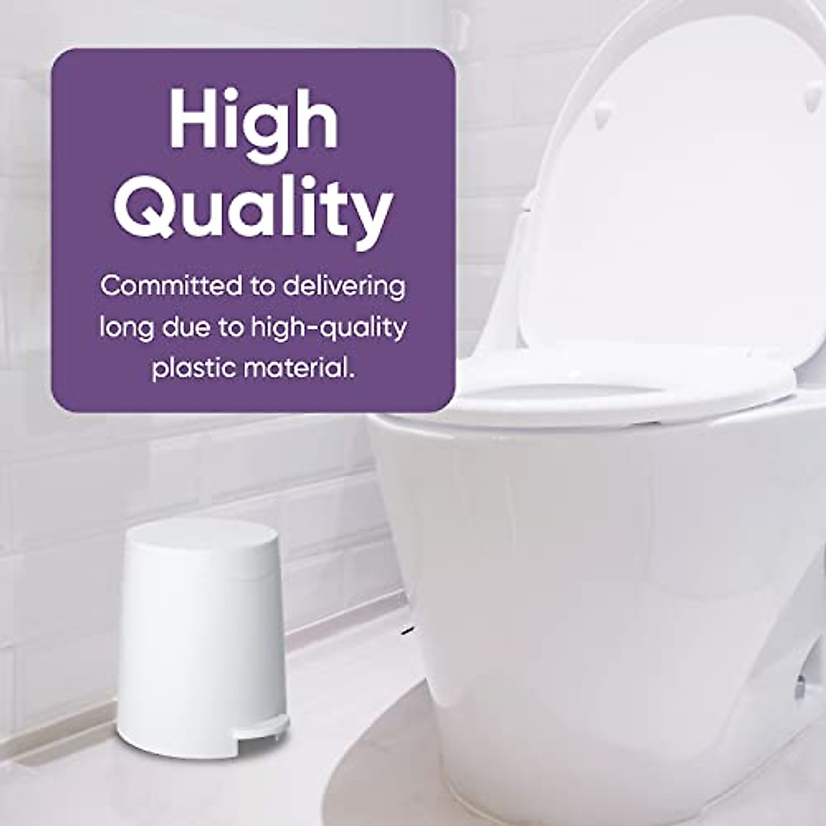 Superio Small Trash Can with Lid 3 Lite, Plastic Mini Waste Bin 0.75 Gallon, Modern Flat Lid Step Trash Can with Foot Pedal, Bathroom, Bedroom, Office, Under Desk, Soft Close (White)