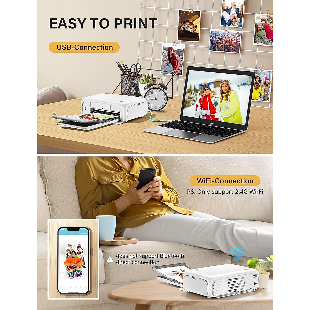 iDPRT 4x6 Photo Printer, Wi-Fi Picture Printer, Full Color Photo Printer for iPhone/Android/Laptop/MacBook, AR Video Printing, Thermal Dye Sublimation Printer, Wireless Photo Printer for Home Use