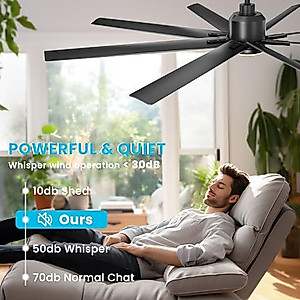 CJOY 72 inch Large Ceiling Fans with Lights and Remote, Black Modern Ceiling Fan for Patio 8 Blades, 6-Speed, Reversible DC Motor, Dimmable LED, Ceiling Fan with 12" & 24" Downrod, Indoor/Outdoor