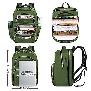LTINVECK Travel Laptop Backpack for Women Men, Business Anti Theft TSA Friendly Laptops Backpack with USB Charging Port,Durable Water Resistant Computer Bag Fits 15.6 Inch Laptops,Green