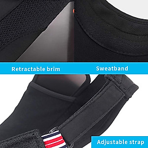 Summer Sun Visor Hat - Women Adjustable Golf Cap with Retractable Brim, UV Protection Beach/Tennis Sport Hat (Black)
