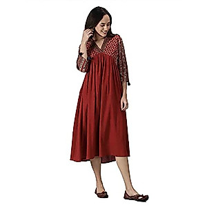 FIDOZA Women's Rayon Printed Anarkali Embroidery Kurti | Pakistani Style Rayon Printed Kurti For Women | Ready to wear (Maroon, S)