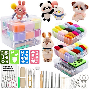 Needle Felting Kit 109 Pieces Set, Wool Roving 36 Colors with Complete Felt Tools and Storage Box Needle Felting Starter Kit for DIY Craft Animal Home Decoration Birthday Gift