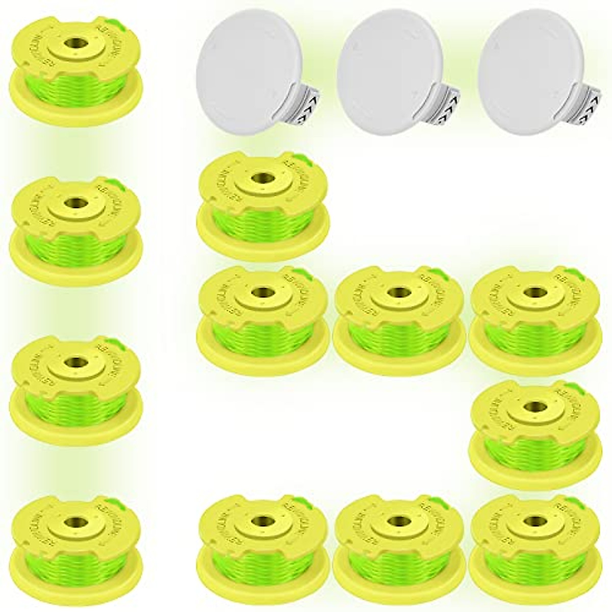15 Pcs AC80RL3 Replacement Trimmer String for Ryobi One Plus+,0.080 lnch Diameter String Trimmer Refll and AC14HCA Cover Cap Compatible with Ryobi 18v,24v,and 40v Cordless Trimmers(12 Spools+3 Caps)