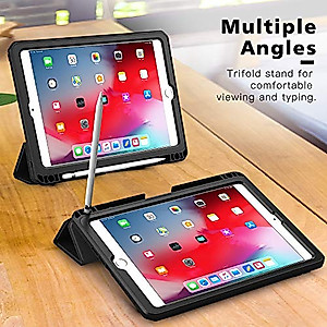 MoKo Case Fit 2018/2017 iPad 9.7 6th/5th Generation, [Built-in Screen Protector] Full-Body Shockproof Case Smart Shell Trifold Stand Cover with Auto Sleep/Wake & Pencil Holder - Black