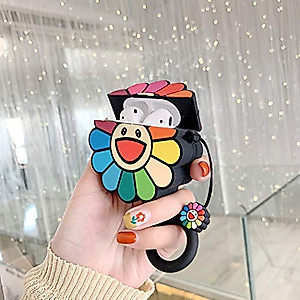 Joyleop(Sun Flower) Compatible with Airpods 1/ 2 Case Cover, 3D Cute Cartoon Plant Funny Fun Cool Kawaii Fashion,Silicone Airpod Character Skin Keychain Ring, for Girls Boys Teens Kids Air pods 1& 2