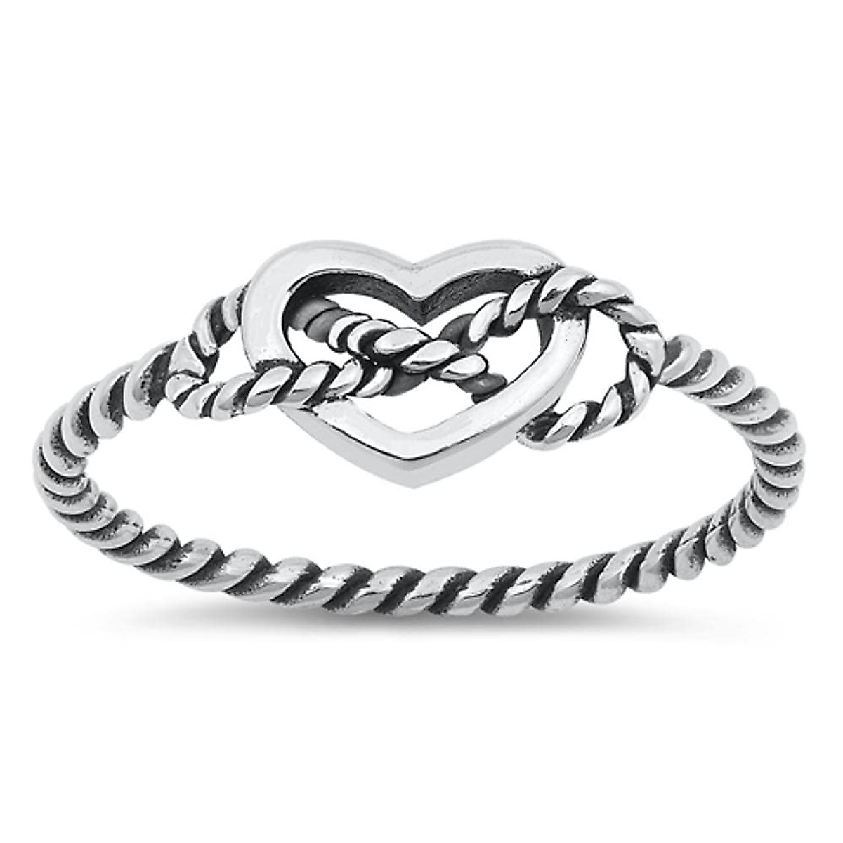 Oxidized Infinity Rope Love Knot Heart Ring .925 Sterling Silver Band Size 9