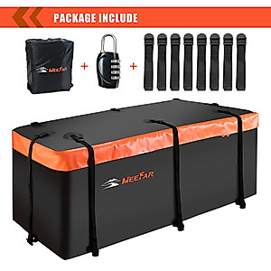 MeeFar Hitch Mount Cargo Carrier Bag Soft Shell 100% Waterproof 20 Cubic Feet (59" 24" 24") Include 8 Reinforced Straps for Truck Pickup All Vehicle with Steel Cargo Basket