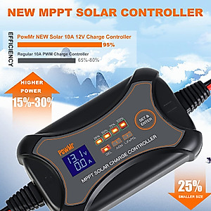 10A MPPT Solar Charge Controller 12V, PowMr 10 Amp 12 Volt Solar Panel Regulator with Digital LCD Display, Solar Intelligent Controller for 12V Lead-Acid, LiFePO4, Lithium Batteries