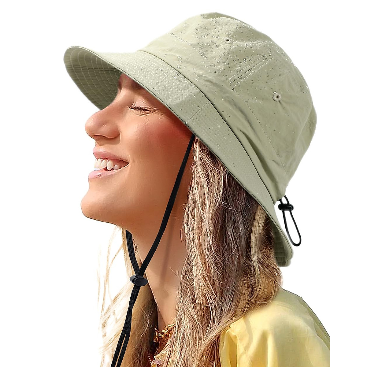 Waterproof Bucket Hat for Women Men Rain Hat UPF 50+ Wide Brim Boonie Sun Hat Foldable Summer Floppy Beach Fishing Safari Hat Light Green