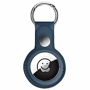 Leather Key Ring Holder,AirTag Case Protection Cover with Keychain Compatible for New Apple Air Tag-Blue
