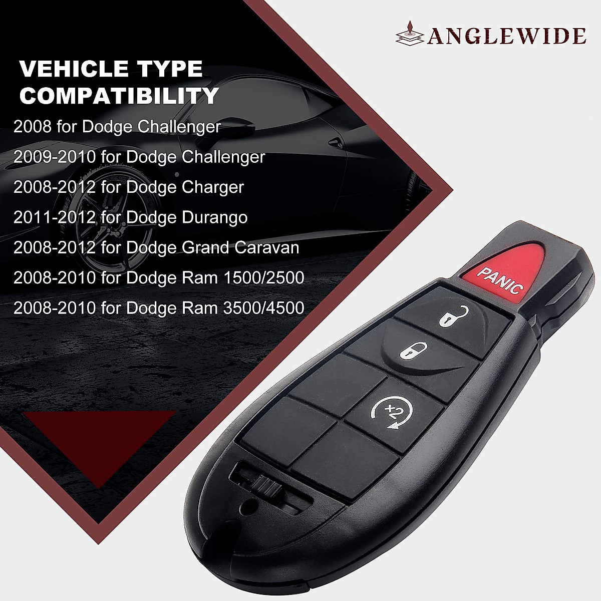 ANGLEWIDE Car Key Fob Keyless Entry Remote Replacement for Chrysler Town & Country for Dodge Charger Durango Grand Caravan Journey Ram 1500 (FCC M3N5WY783X-30 IYZ-CO1C-30) 3 Buttons 2pads