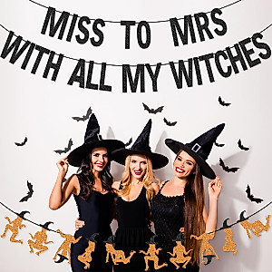 Miss to Mrs with All My Witches Banner Garland for Halloween Bachelorette Party Decorations
