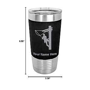 LaserGram 20oz Vacuum Insulated Tumbler Mug, Lineman, Personalized Engraving Included (Faux Leather, Black)