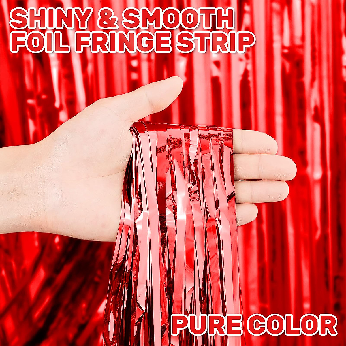 4-Pack Backdrop for Party Decorations, Foil Fringe Backdrop Curtains, Tinsel Streamers for Birthday Party Decorations, Tinsel Curtains for Halloween Valentine Disco Hollywood Theme Parties (Red)