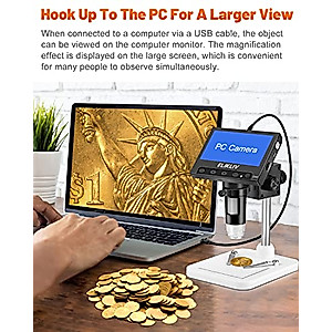 Elikliv EDM4 4.3" Coin Microscope, LCD Digital Microscope 1000x, Coin Magnifier with 8 Adjustable LED Lights, PC View, Windows Compatible