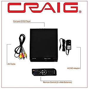 Craig CVD512a Compact DVD Player with Remote in Black | Compatible with DVD/DVD-R/DVD-RW/JPEG/CD-R/CD-RW/CD | Progressive Scan | Multilingual Supported |