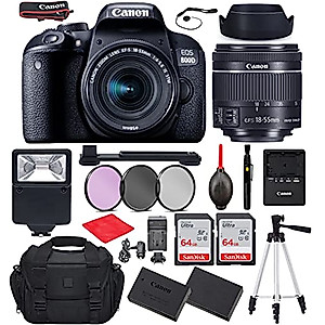 Camera Bundle for Canon EOS 800D (T7i) DSLR Camera with EF-S 18-55mm f/4-5.6 is STM Lens Bundle, Starter Kit + Accessories (Extra Battery, Digital Slave Flash, 128Gb Memory, 50" Tripod and More)