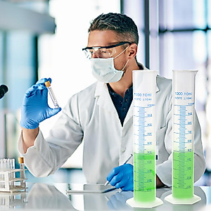 Bekith 4 Pack 1000ml Plastic Graduated Cylinder with Stable Base, Plastic Measuring Cylinder 2-Sided Marking Lab Cylinders, Clear Measuring Cylinder for Science Projects, Laboratory Supplies