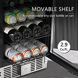 Antarctic Star 2.9 Cu.Ft Beverage Refrigerator, Wine Cooler Low Noise, Transparent Glass Door, Stainless Steel LED Light, Efficient Cooling System with Lock for Home and Bar 15inch, Silver