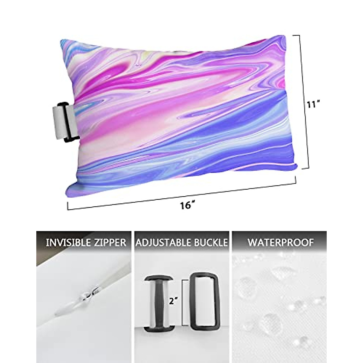 Recliner Head Pillow Ledge Loungers Chair Pillows with Insert Modern Abstract Ink Paint Ripples Fluid Watercolor Lumbar Pillow with Adjustable Strap Patio Garden Cushion for Sofa Bench Couch, 2 PCS