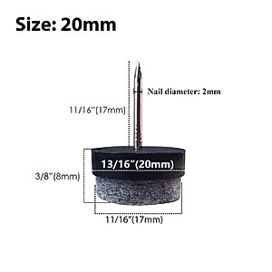 40pcs Round Heavy Duty Nail-on Felt Pad for Furniture Chair Table Leg Feet Floor Protectors Slide Smoothly (Black, Pad Diameter 20mm)