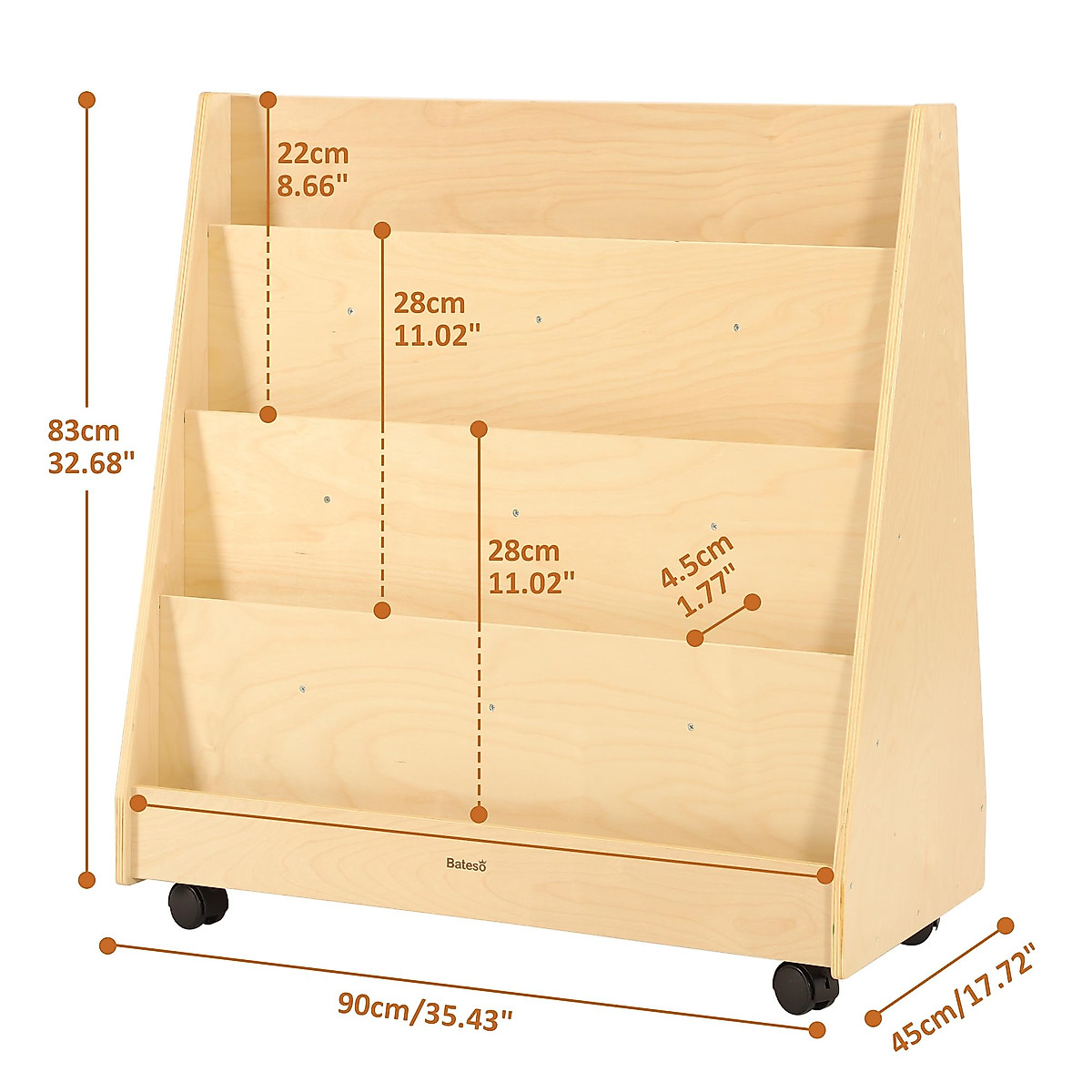 Double-Sided Bookshelf with Wheels, Wooden 4-Layer Toddler Bookshelf, Children's Magazine Storage Shelf, Ideal for Playrooms, Bedrooms, Study Rooms, Living Rooms