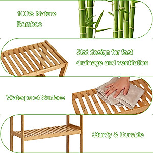 Kinfant 5-Tier Bamboo Bathroom Shelf - Bamboo Bookcase Storage Shelving, Tall Book Rack Shelving Unit, Multifunctional Adjustable Display Rack for Home Office Bathroom Kitchen Living Room